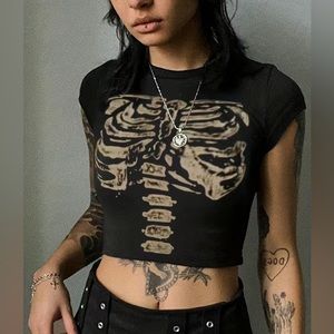 SGC619 | Tops | New Skeleton Print Crop Top | Poshmark